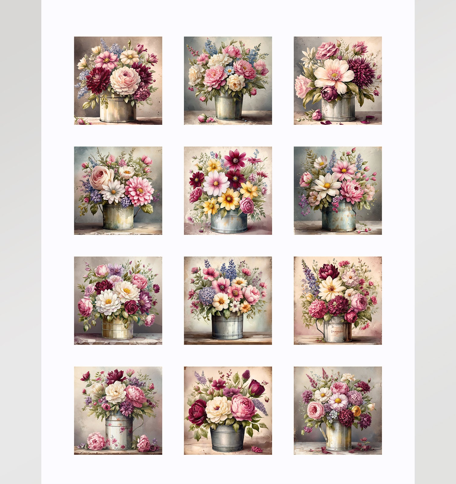 Digital Flower Collage Sheets, Printable 2"x2" Square Images, Digital ...