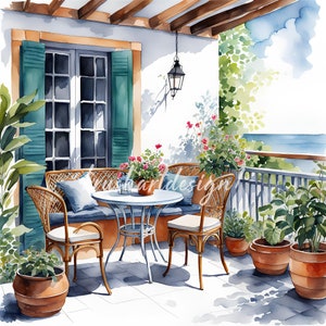 12 Boho Terrace Clipart, Flower Terrace, Home Balcony With Garden, High ...