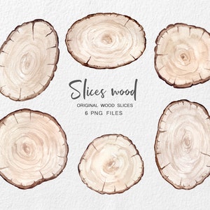 Original Watercolor Wood Slices, Wood Slice, Tree Clipart, Wooden Frame ...