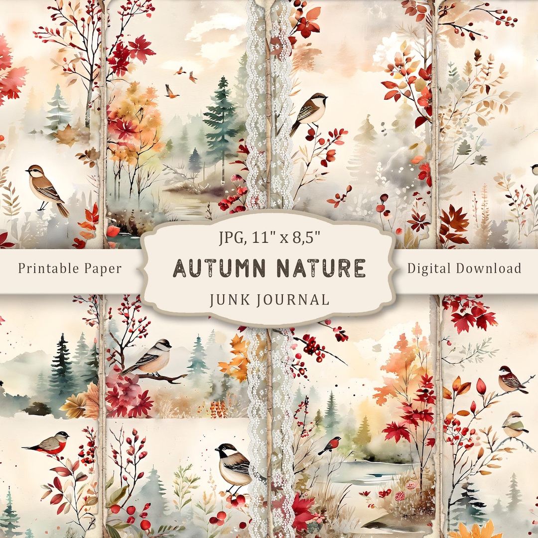 Autumn Nature Junk Journal Kit, Vintage Birds Ephemera (digital ...