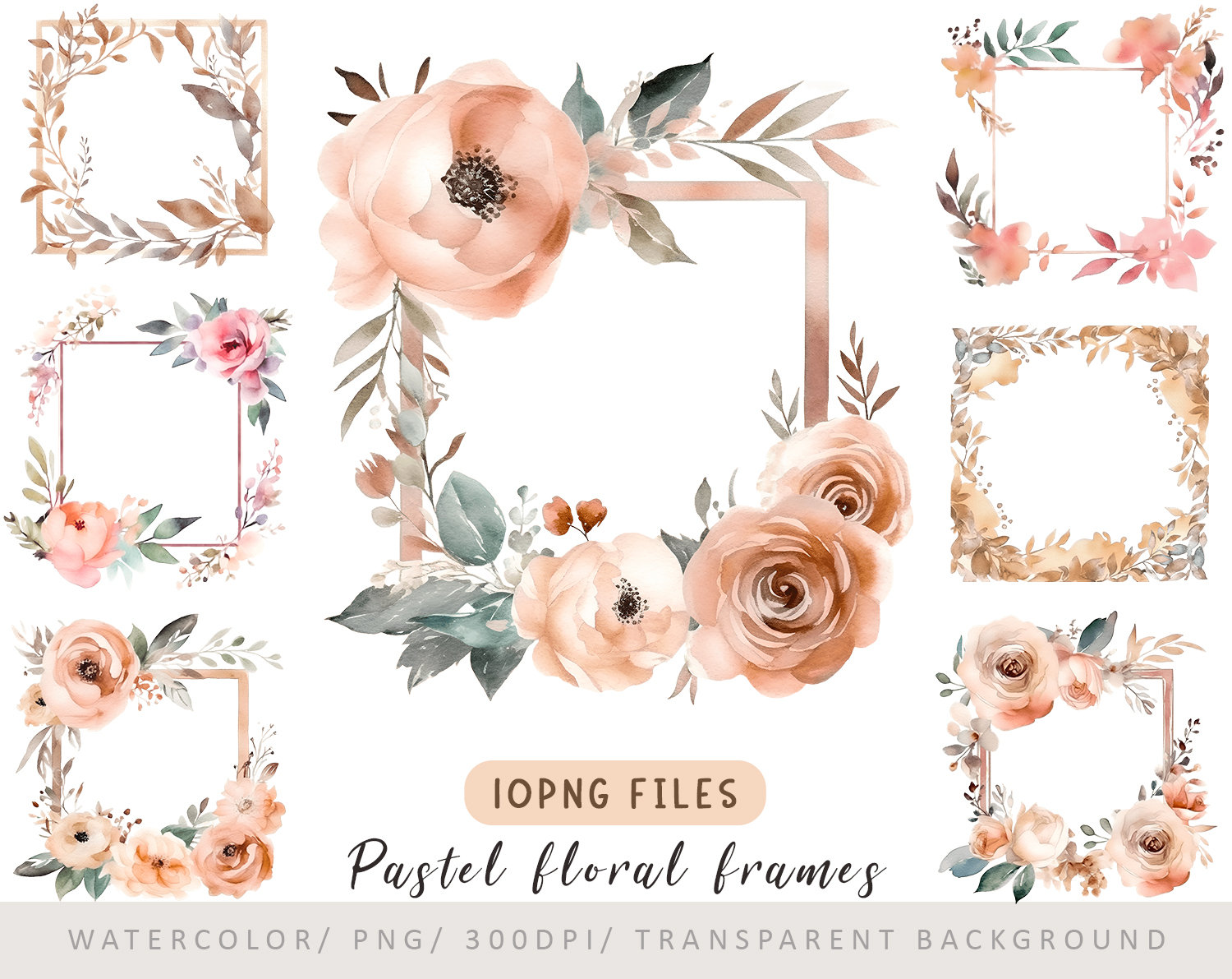 Pastel Flower Frames 10 PNG Watercolor Frames Wedding - Etsy