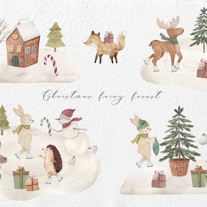 Watercolor Clipart Animals- 86PNG, Christmas Animals, Santa Claus ...