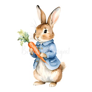 12 Peter Rabbit & Carrot Clipart, Beatrix Potter Style, Watercolor ...