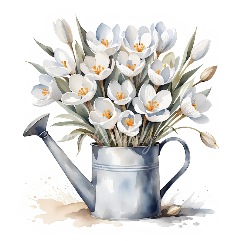 Spring Flowers Clipart, Watercolor Tulips, Bouquet in Lake, Garden Art ...