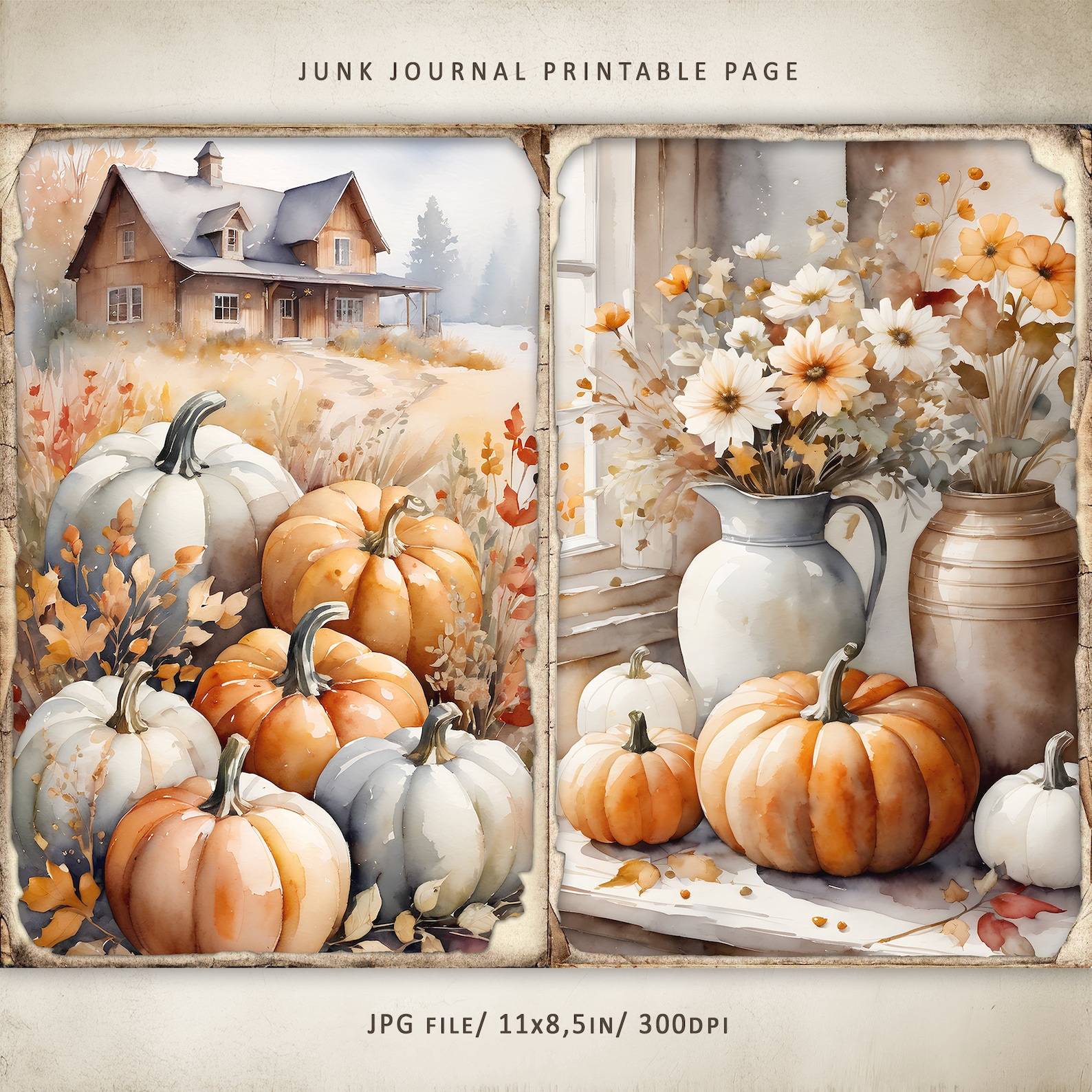 Autumn Pumpkins-2 Junk Journal Kit, Autumn Printable Junk Journal Pages ...