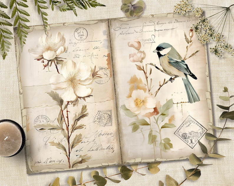 Birds Junk Journal Kit, Spring Flowers Ephemera, Scrapbooking Paper ...