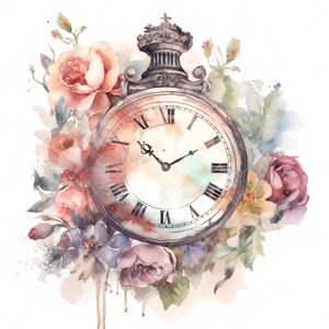 Vintage Clock Clipart- 11JPG, Watercolor Clock Clipart, Retro Clock ...