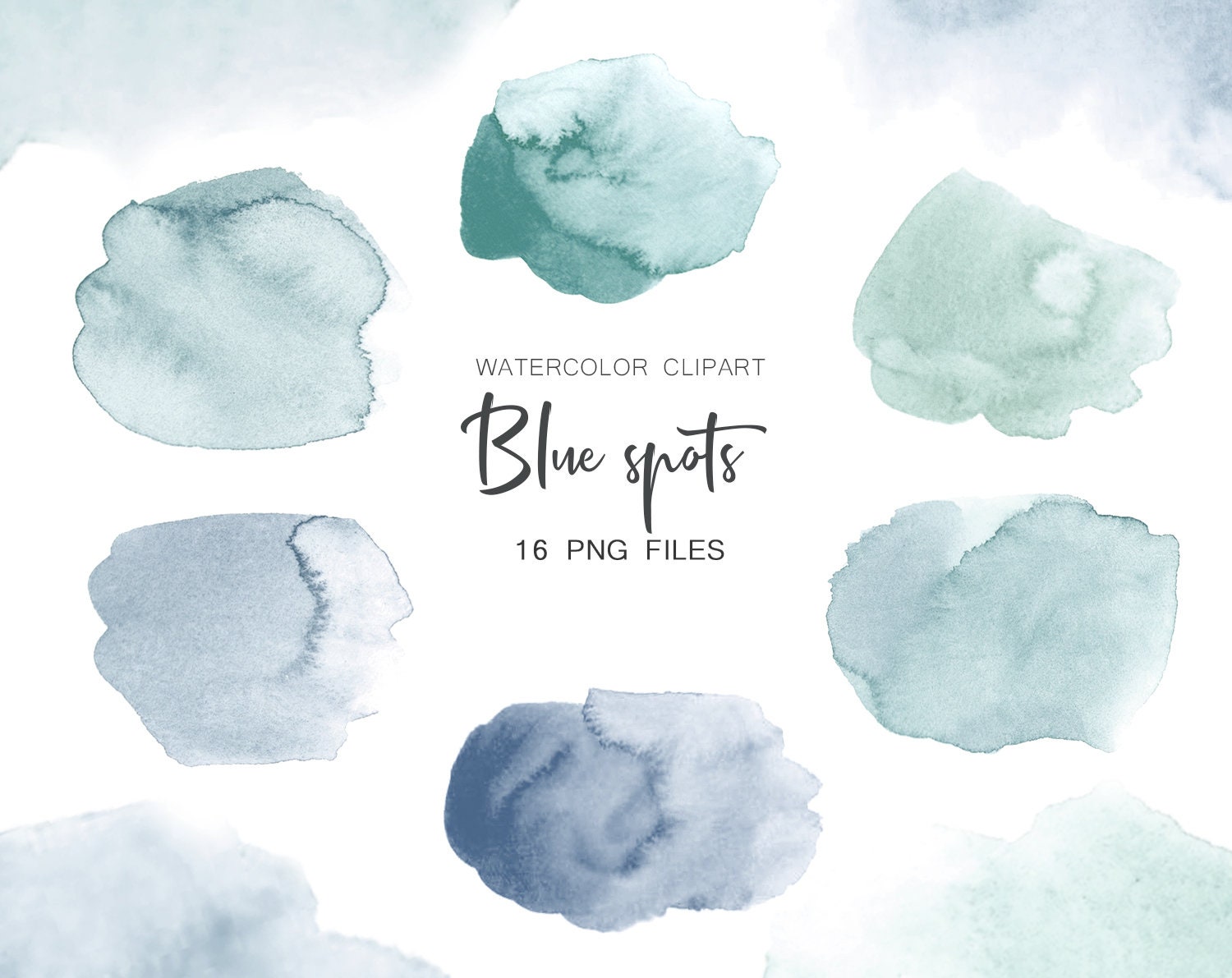 Watercolor Spots Clipart, Blue Splashes, Watercolor Spots, Blue ...