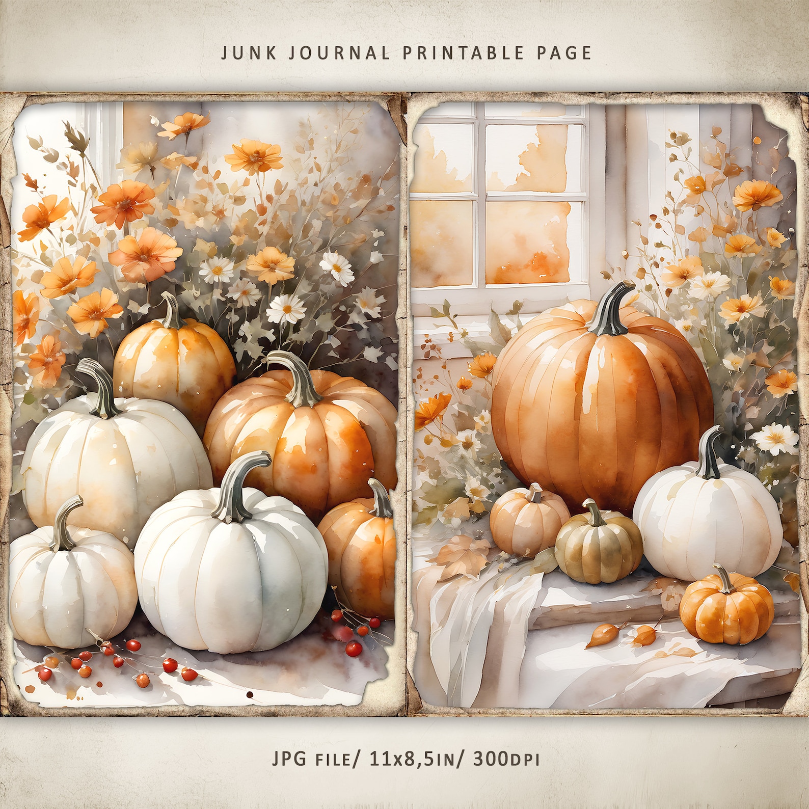 Autumn Pumpkins-2 Junk Journal Kit, Autumn Printable Junk Journal Pages ...