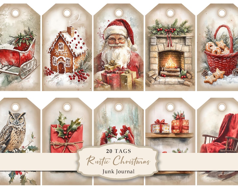 Tags Rustic Christmas #3, #4 Winter Labels, Journal Supplies, Gifts ...