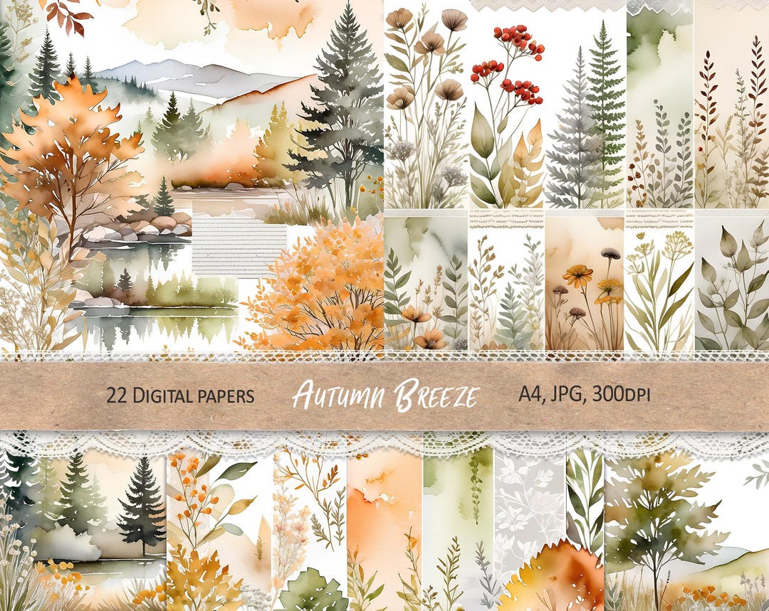 A4 Autumn Breeze-1 Paper Set, Autumn Watercolor Journal Pages ...