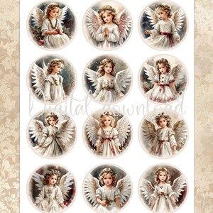 Victorian Angels Christmas Circles 2.5 Inch, Digital Vintage Circles ...