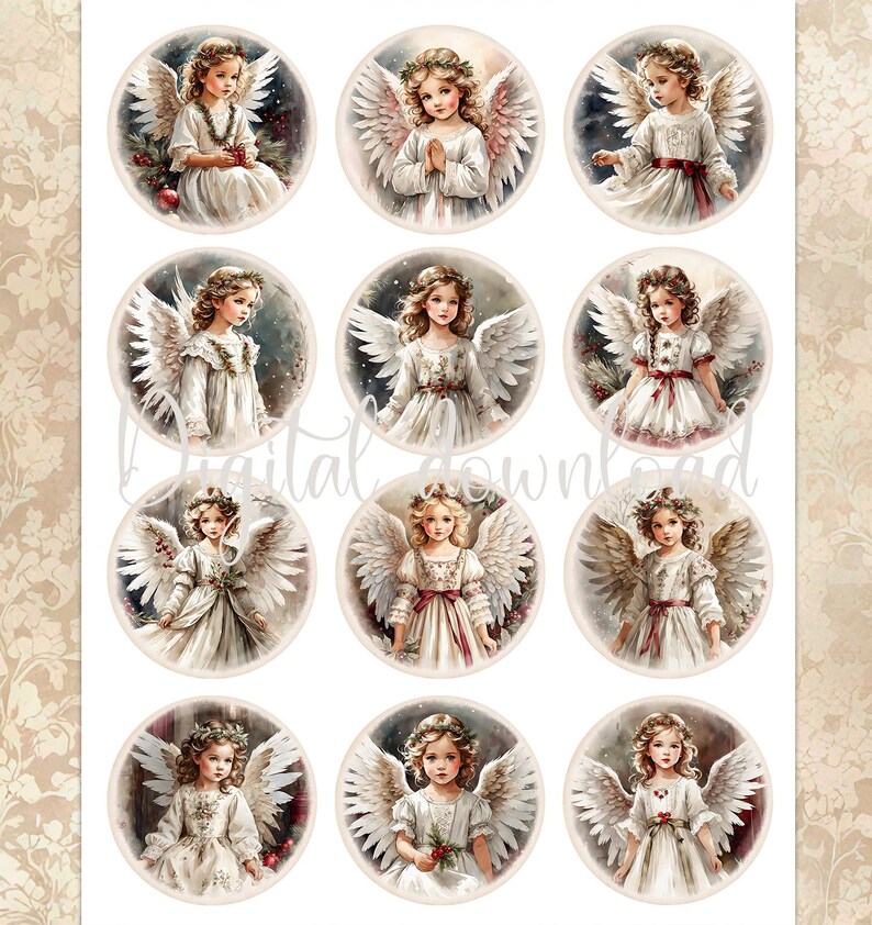 Victorian Angels Christmas Circles 2.5 Inch, Digital Vintage Circles ...