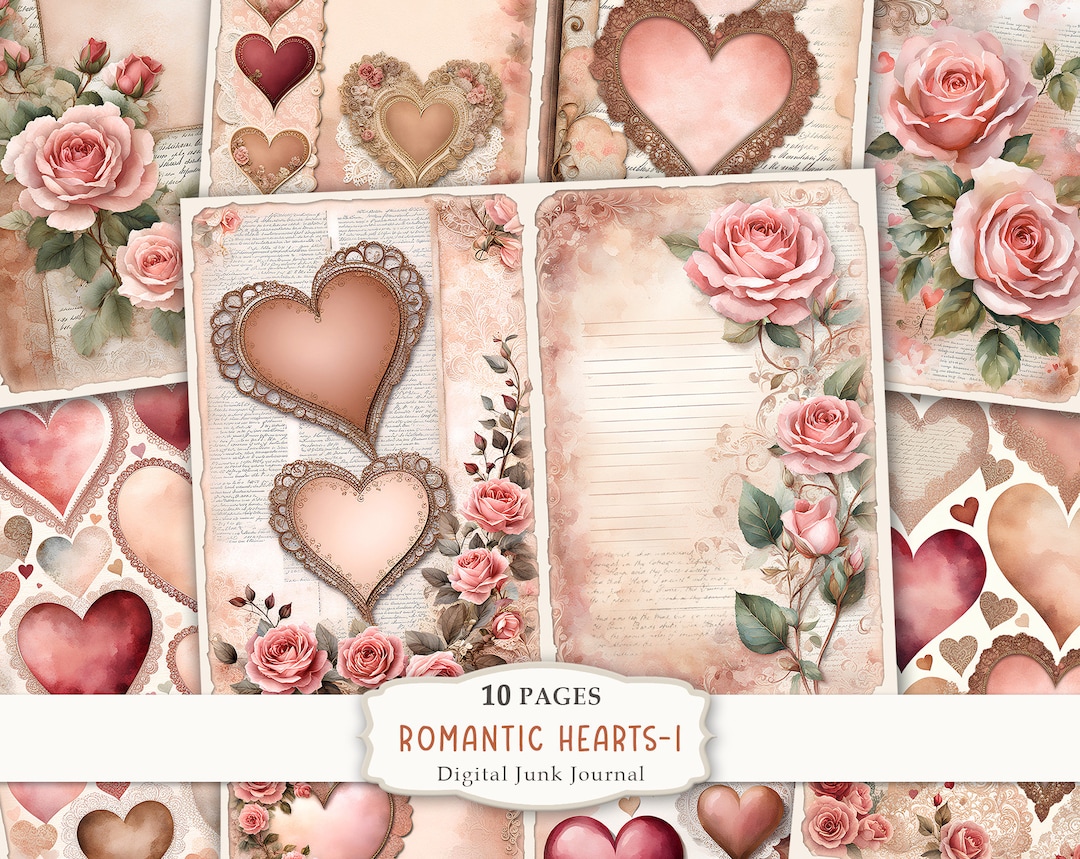 Romantic Hearts-1 Junk Journal Kit, Valentine's Day Junk Journal ...
