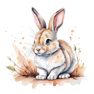 11 Cute Rabbit, Bunny Watercolor Clipart, Forest Animal, Card Making ...