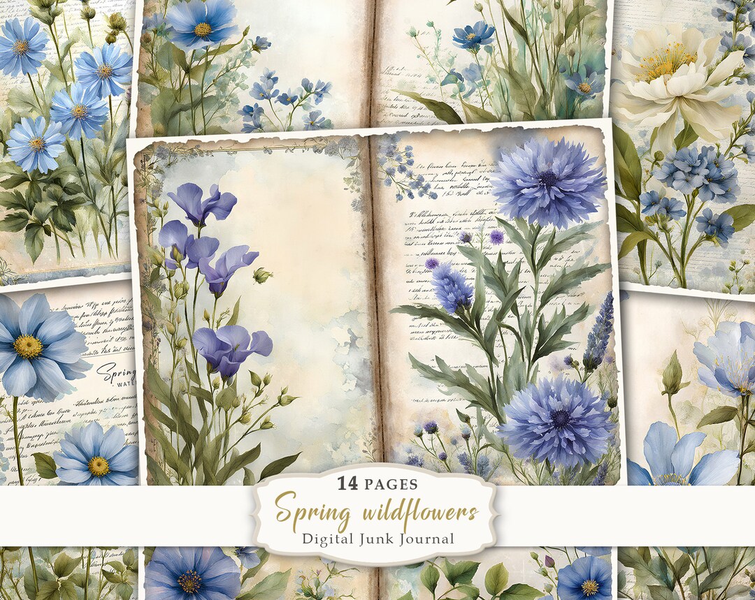 Spring Wildflowers- 14 Pages Junk Journal Kit, Meadow Flower Junk ...