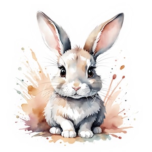 11 Cute Rabbit, Bunny Watercolor Clipart, Forest Animal, Card Making ...