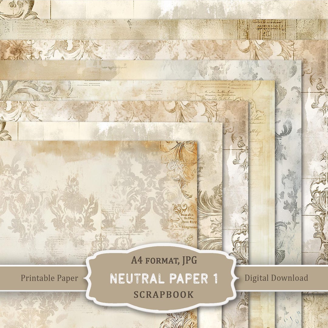 A4 Neutral Paper-1 Junk Journal Pages, Shabby Chic Scrapbook Papers ...