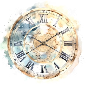 Vintage Clock Clipart- 11JPG, Watercolor Clock Clipart, Retro Clock ...