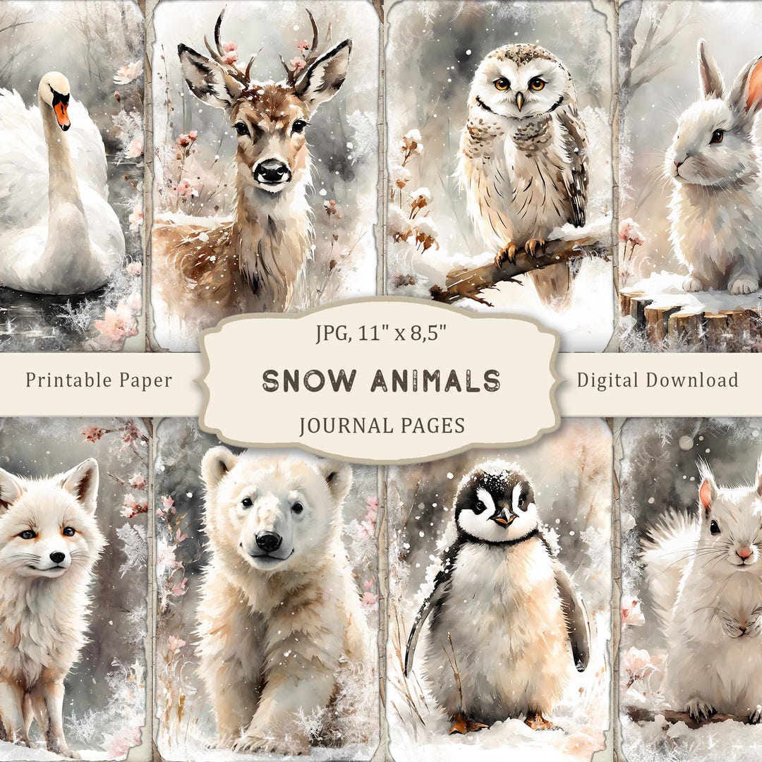 Snow Animals Junk Journal Pages, Christmas Animals Kit, Winter Animals ...