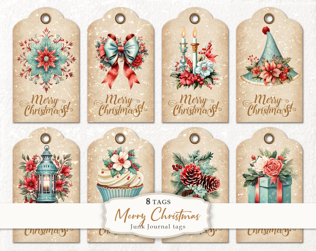 Vintage Christmas Gift Tags, Printable Holiday Labels (digital Download ...