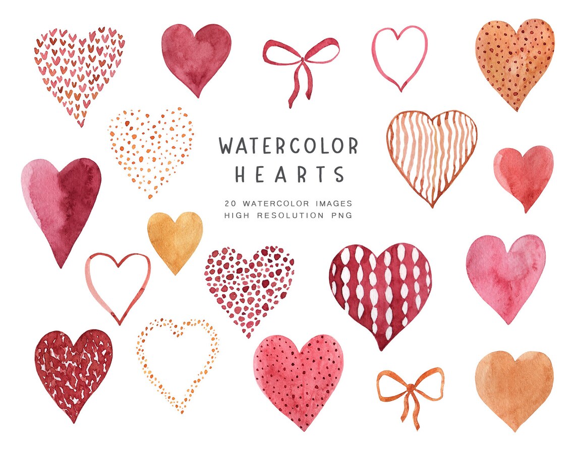 Watercolor Hearts Clipart, PNG Hearts, Valentine's Day Clipart, Red ...
