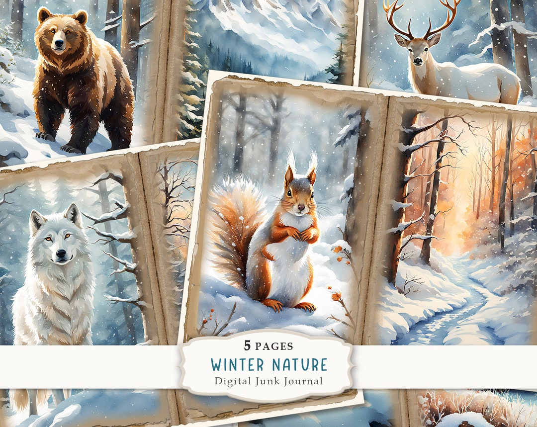 Winter Nature-5 Junk Journal Pages Kit, Vintage Winter Forest Journal ...