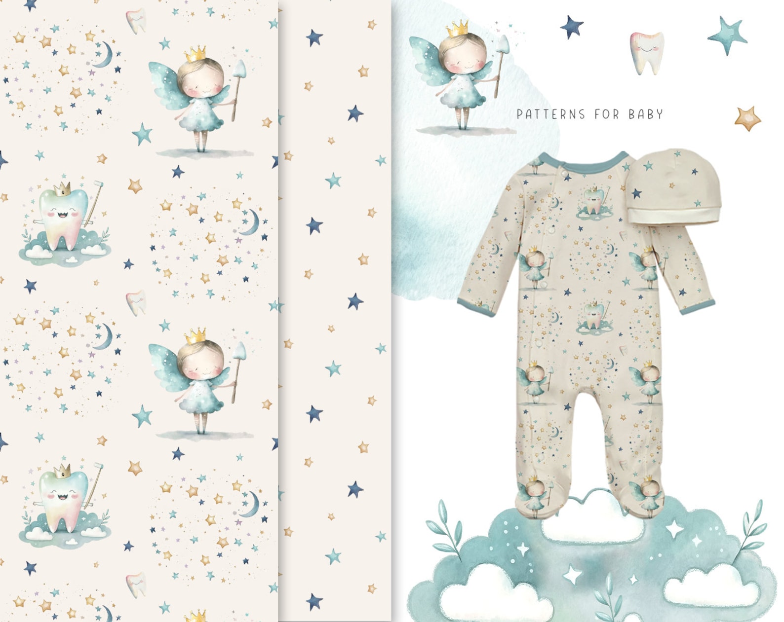 Tooth Fairy Baby Patterns, Watercolor Magic Patterns, Patterns With ...