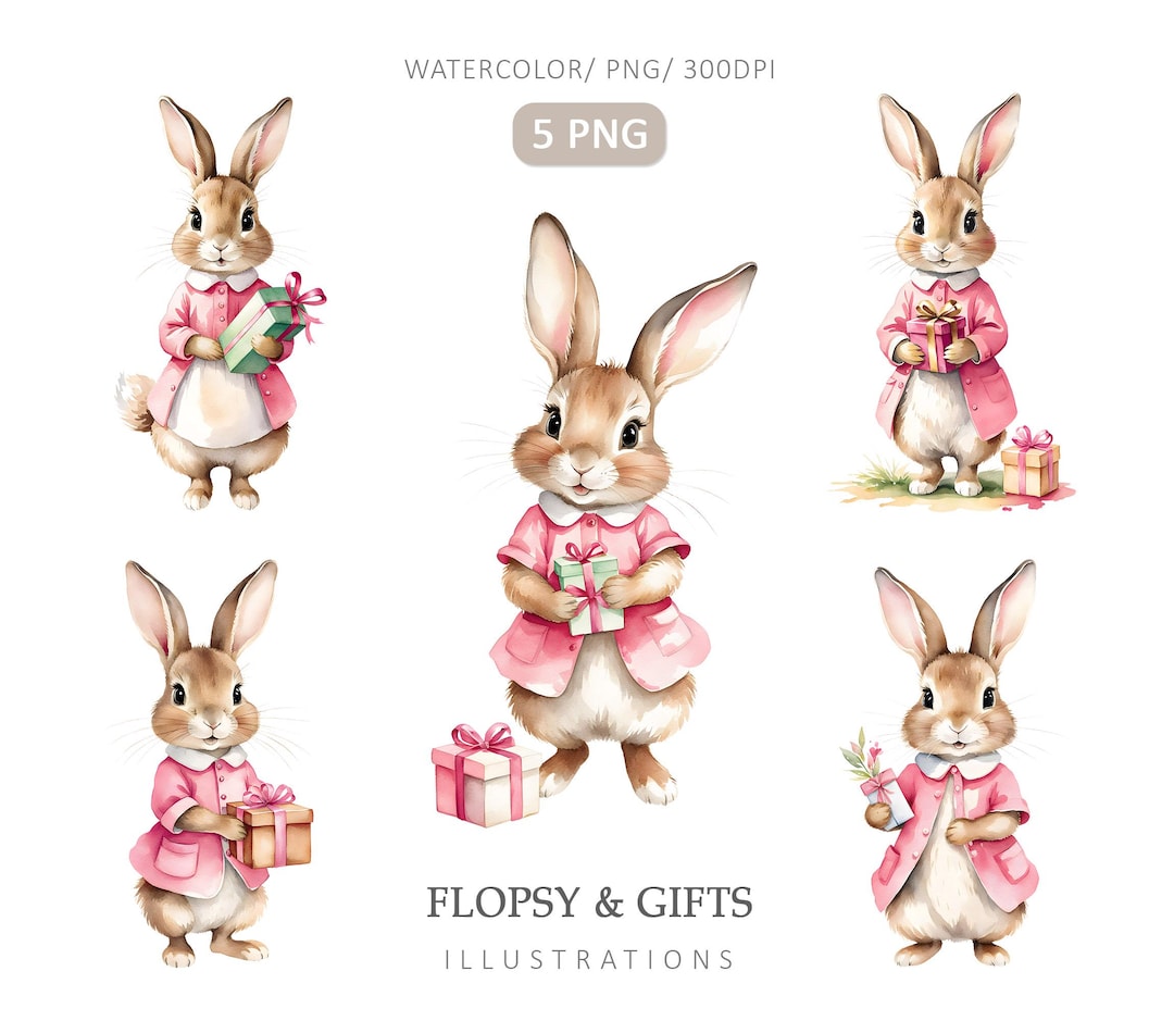 Flopsy Rabbit & Gifts Cliparts PNG, Beatrix Potter Style, Flopsy Bunny ...