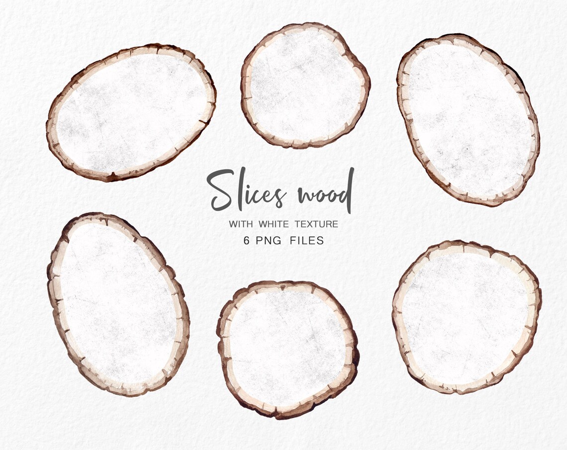Watercolor Tree Slice Clipart- 24PNG, Wood Slice, Tree Clipart, Wooden ...