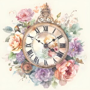 Vintage Clock Clipart- 11JPG, Watercolor Clock Clipart, Retro Clock ...