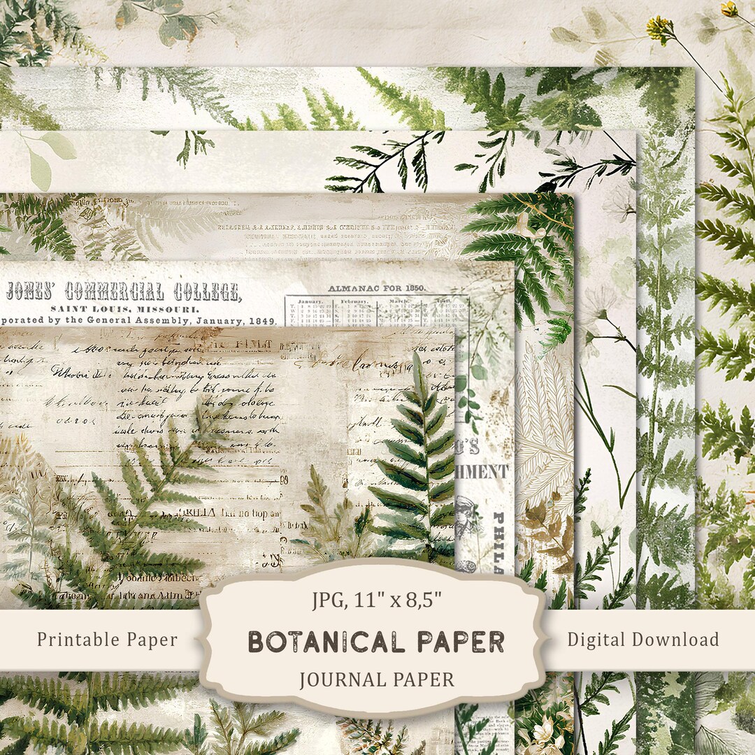 Botanical Paper Printable Kit, Forest Fern Paper for Notebooks ...