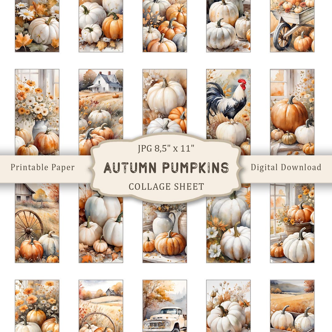 Autumn Pumpkins Collage Sheet Printable, Digital Collage Sheet 1"x2 ...