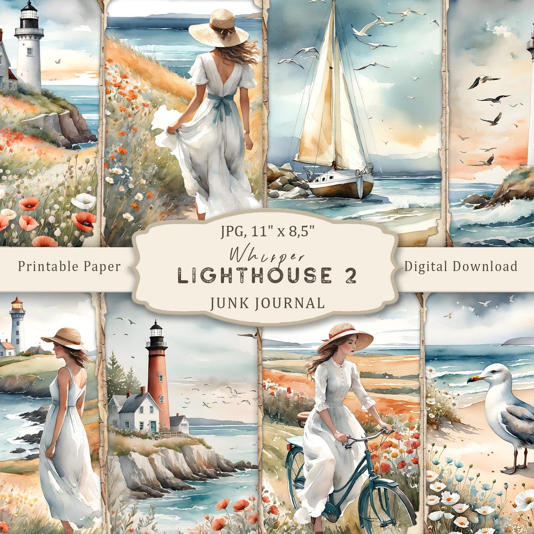 Whisper Lighthouse #2 Junk Journal Kit, Scrapbooking Paper, Sea Collage ...