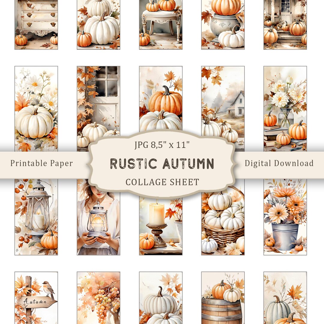 Rustic Autumn Collage Sheet Printable, Digital Collage Sheet 1"x2 ...