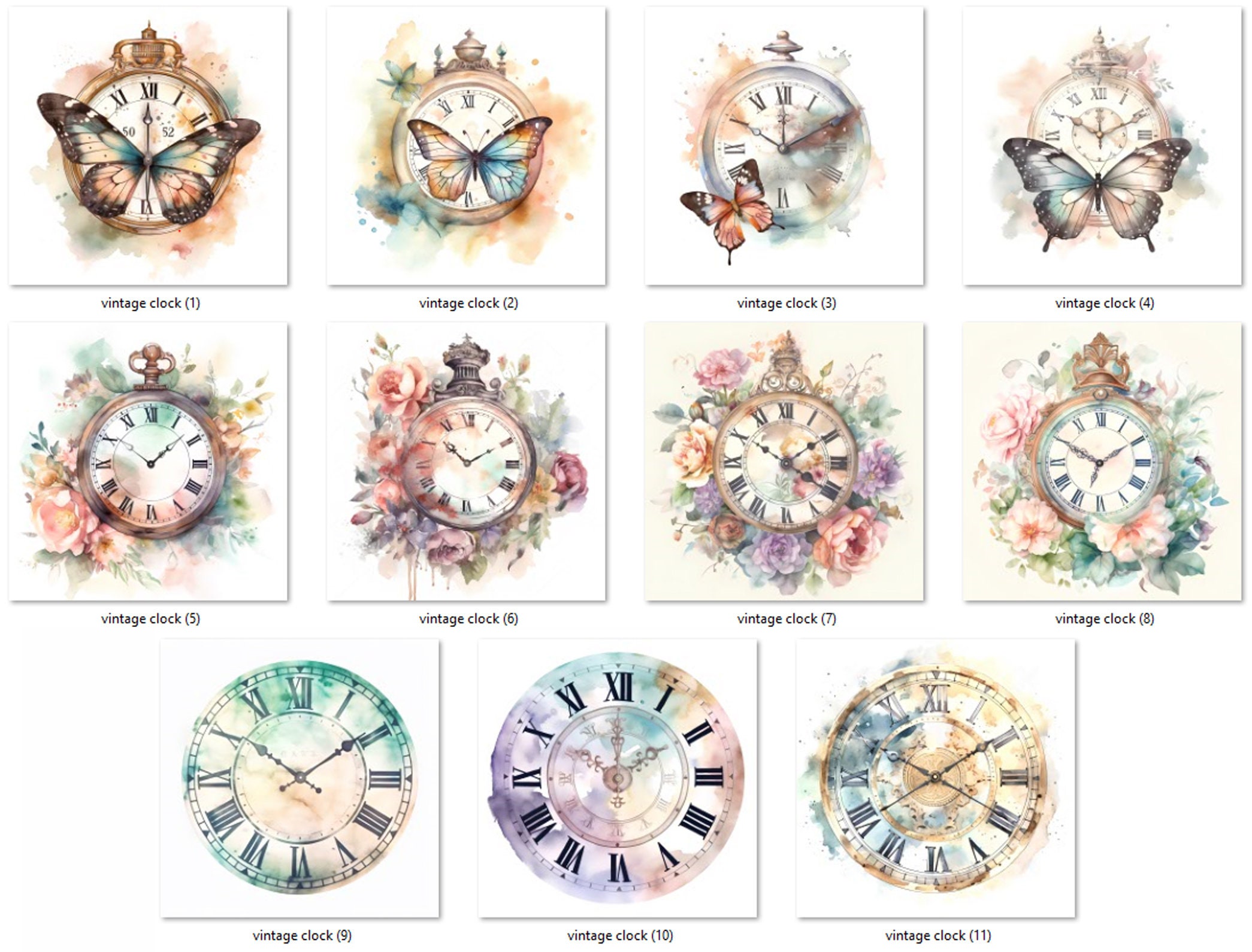 Vintage Clock Clipart 11JPG Watercolor Clock Clipart Retro - Etsy