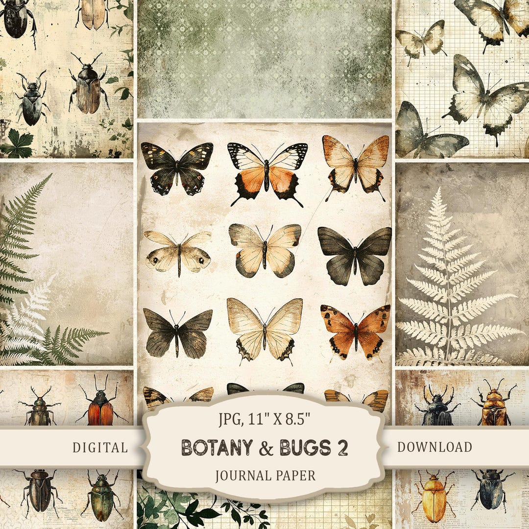 Botany & Bugs #2 Junk Journal Paper, Insects Scrapbooking, Botanical ...