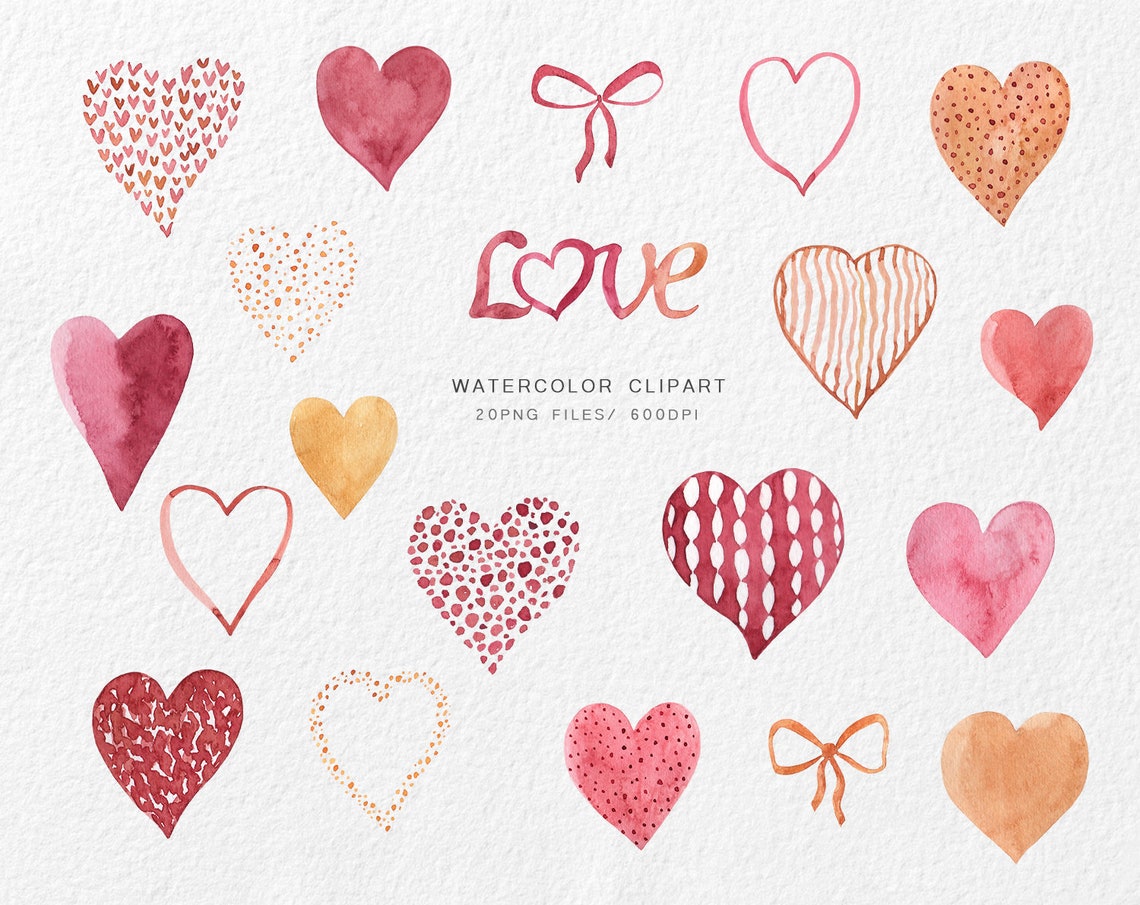 Watercolor Hearts Clipart, PNG Hearts, Valentine's Day Clipart, Red ...