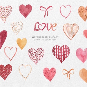 Watercolor Hearts Clipart, PNG Hearts, Valentine's Day Clipart, Red ...