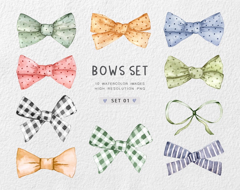 Watercolor Clipart Bows, Bows Clipart Set, Birthday Clipart, Baby ...