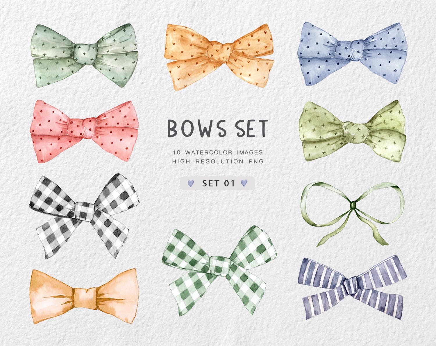 Watercolor Clipart Bows, Bows Clipart Set, Birthday Clipart, Baby ...