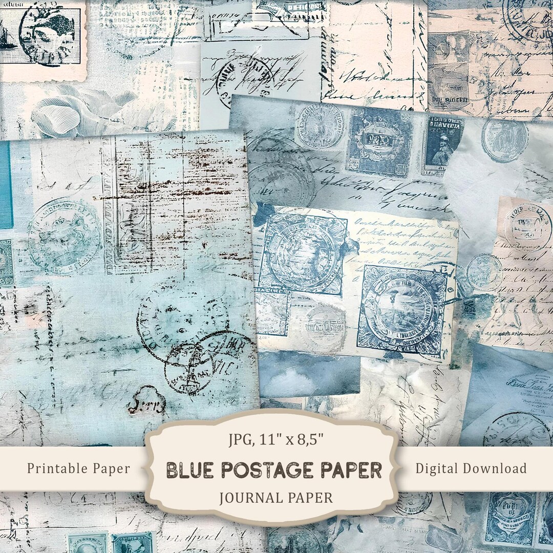 Blue Postal Paper, Letter Collage Paper, Vintage Decoupage Papers ...