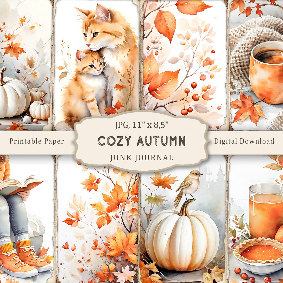 Cozy Autumn Junk Journal Kit With Watercolor Pages, Vintage Ephemera ...