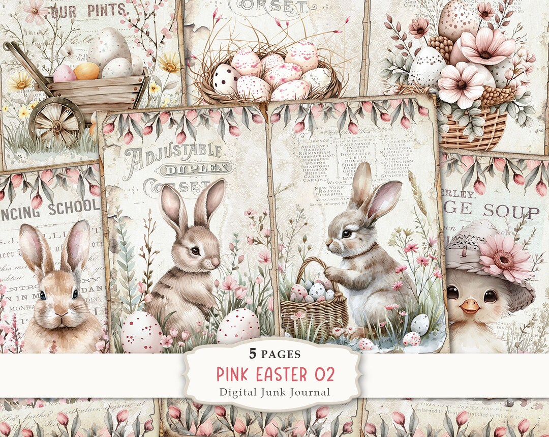 Pink Easter-02 Junk Journal Pages Kit, Rustic Easter Journal Pages ...