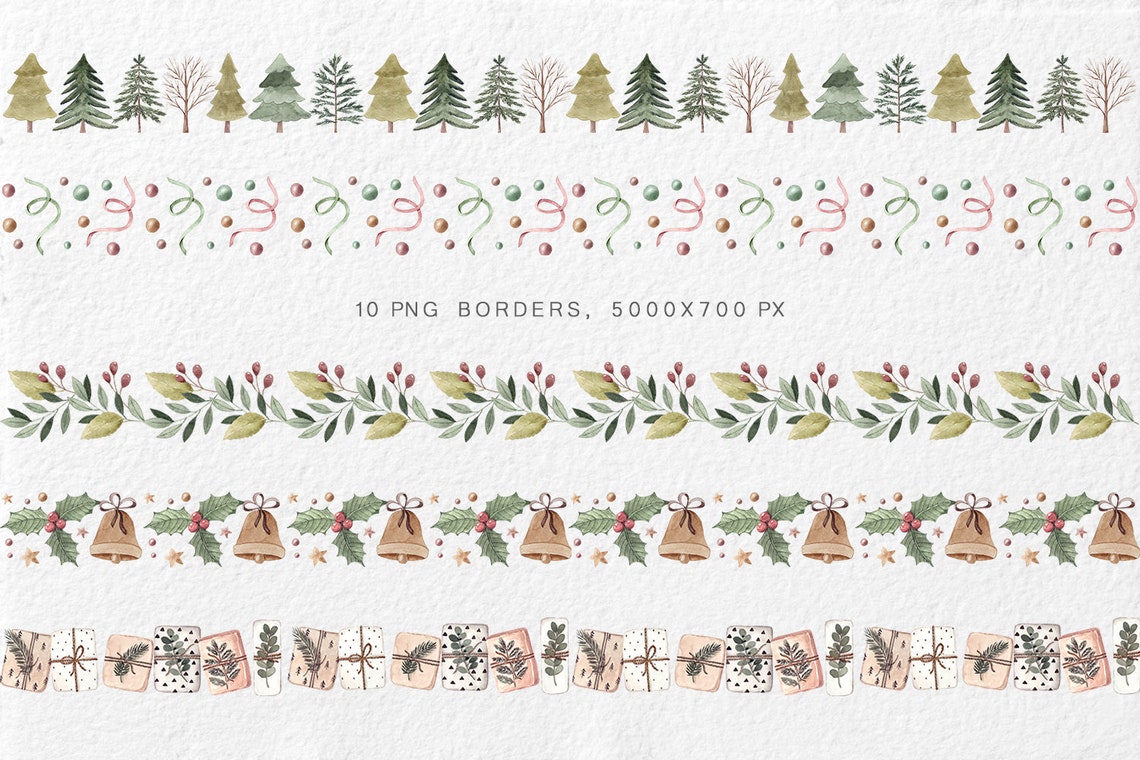 Christmas Border Clipart, Holiday Borders Set, Border Christmas Trees ...