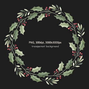 Christmas Wreath Clipart, Watercolor Wreath, Digital Download ...