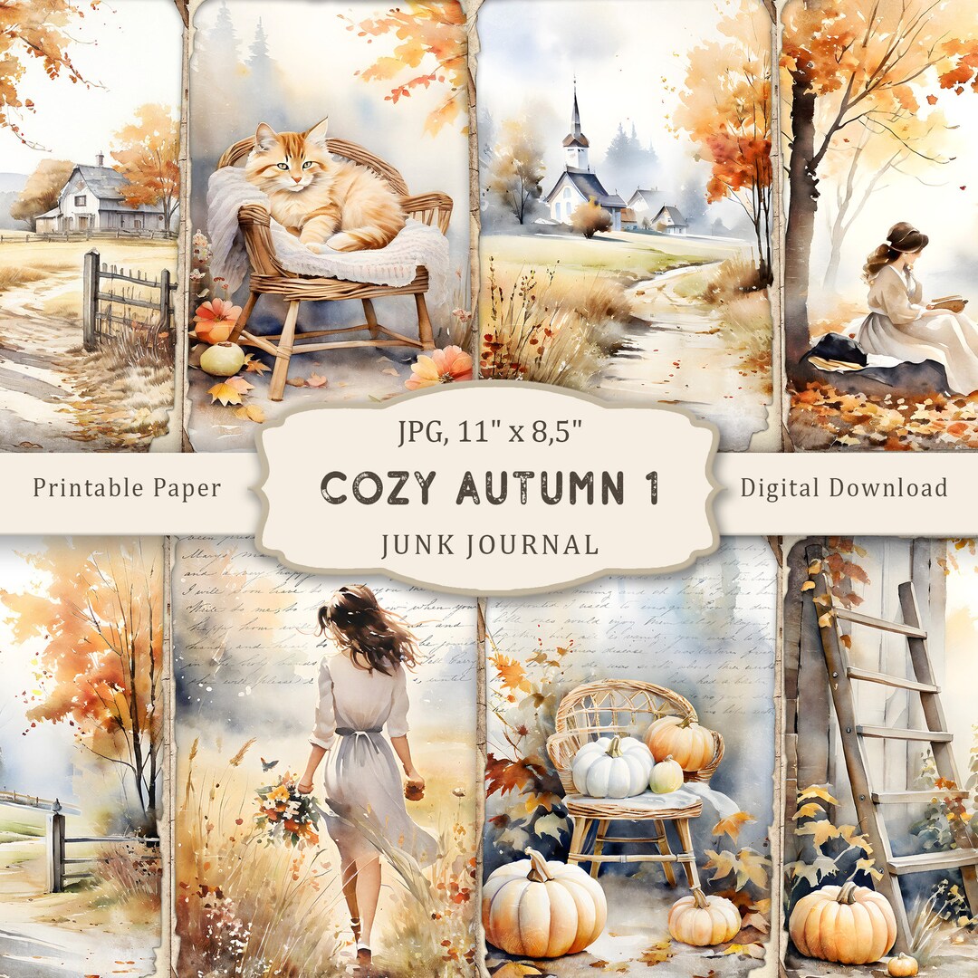 Cozy Autumn-1 Junk Journal Kit, Autumn Printable Pages, Fall Junk ...