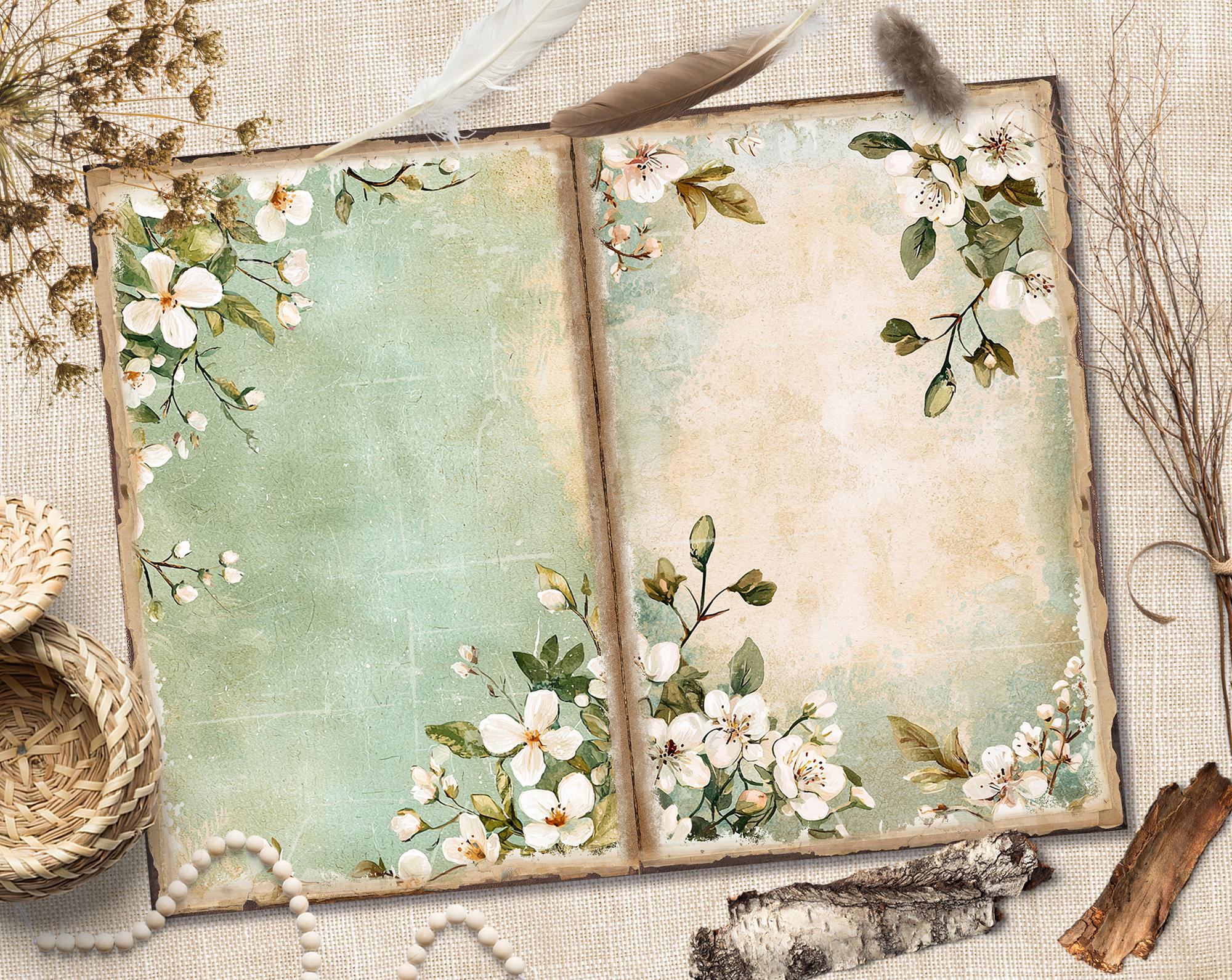 Green Garden-2 Junk Journal Pages, Flower Basic Green Paper ...