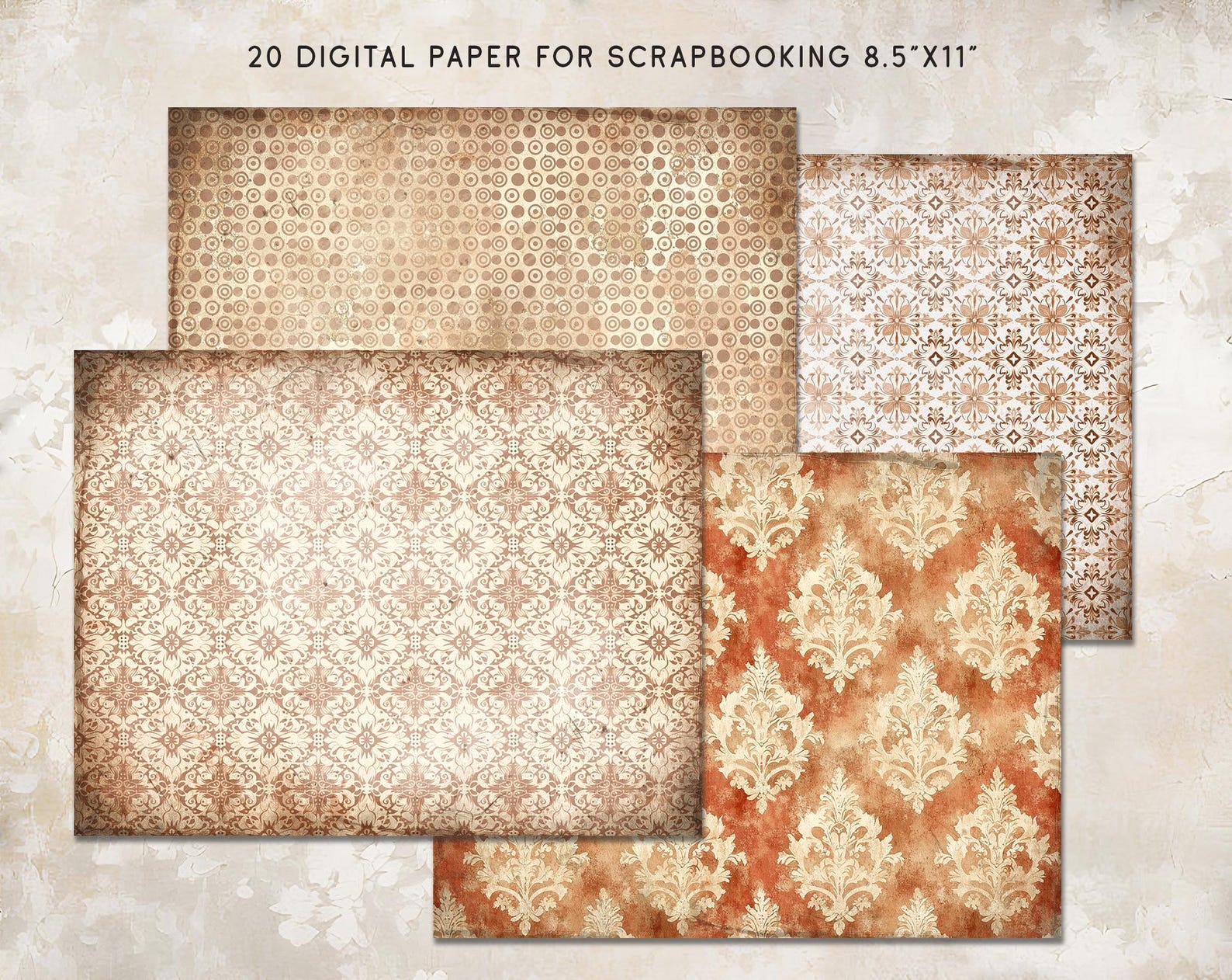 Beige Terracotta Scrapbook Paper Set: Botanical Ephemera, Digital ...