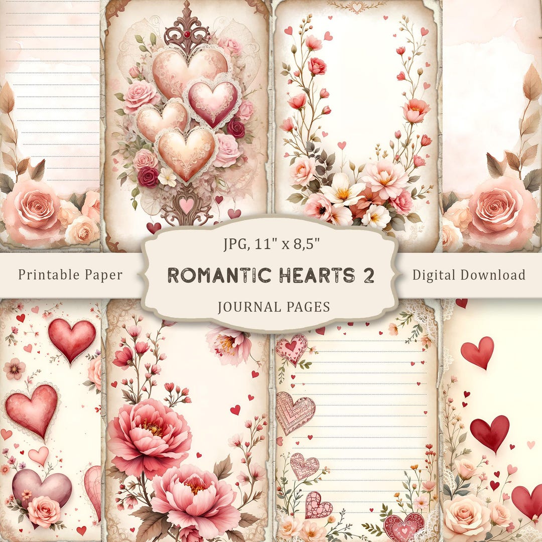 Romantic Hearts-2 Junk Journal Kit, Valentine's Day Junk Journal ...